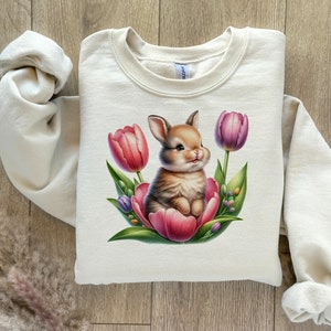 Watercolor Easter Bunny and Flowers Clipart Bundle 40 High Quality PNG ...