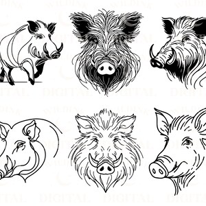 Wild Boar Line Art SVG: Minimalist Pig Vector Clipart (digital Download ...