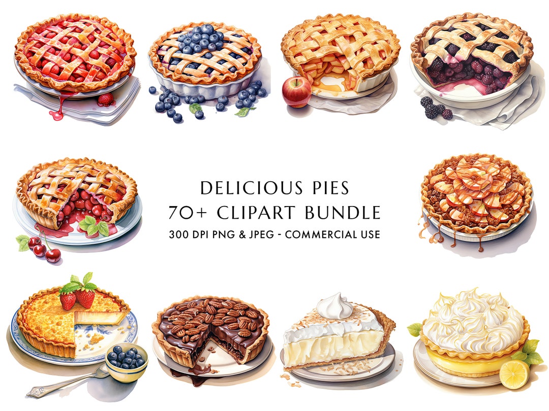 Watercolor Pie Clipart: 70+ PNG & JPEG Dessert Graphics (digital ...