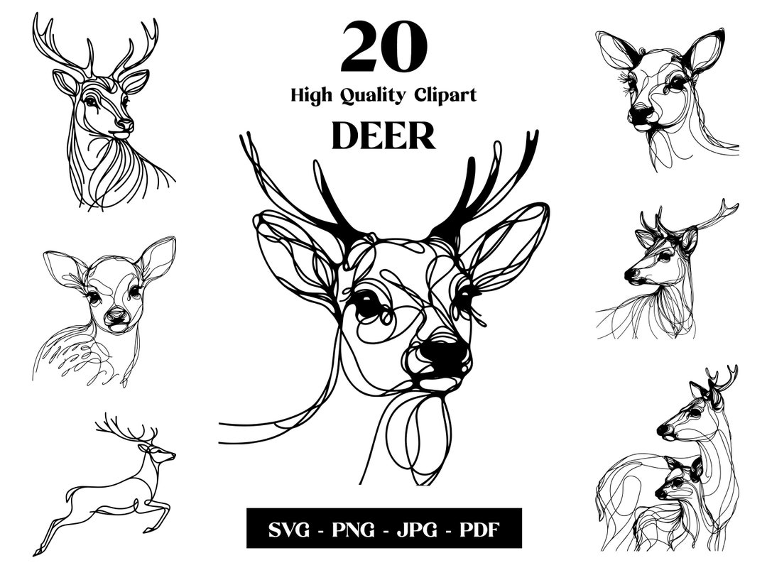 Deer SVG Clipart: Minimalist Line Art, Woodland Animal Vector (digital ...