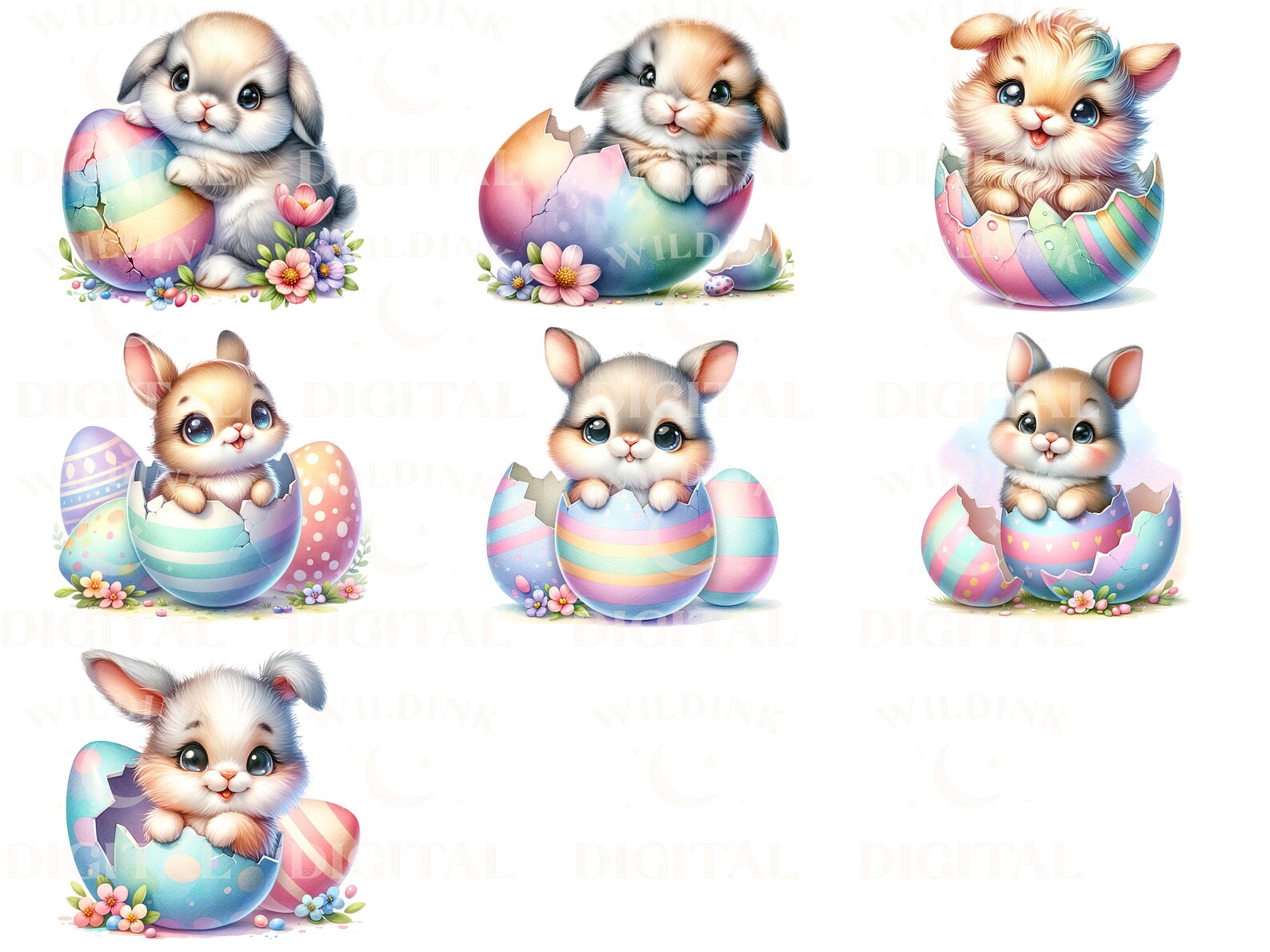Watercolor Easter Bunny Clipart: Peeking Bunnies & Eggs (digital ...