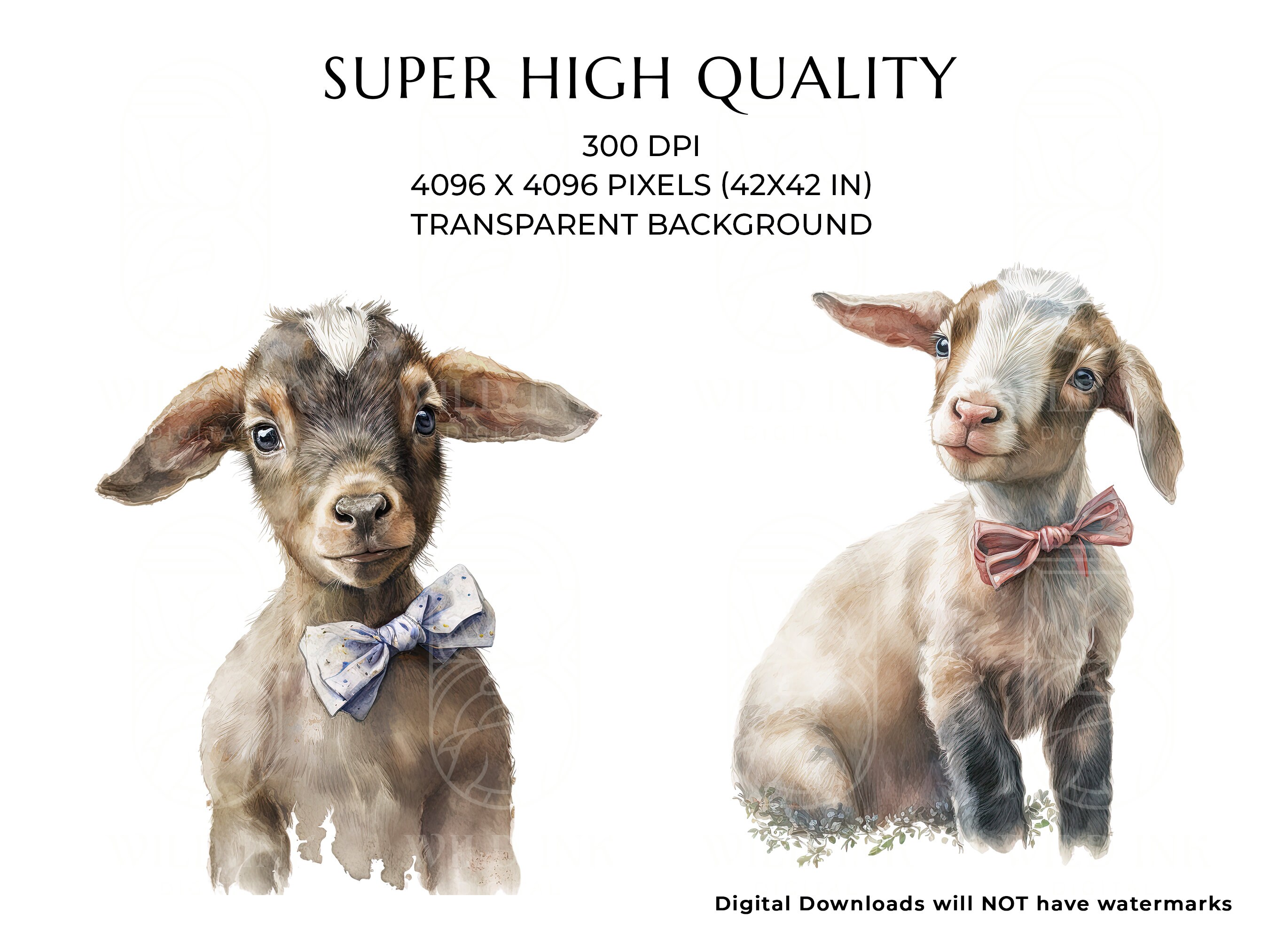 Baby Goat With Bow Tie Watercolor Clipart of 9 Pngs Farm - Etsy