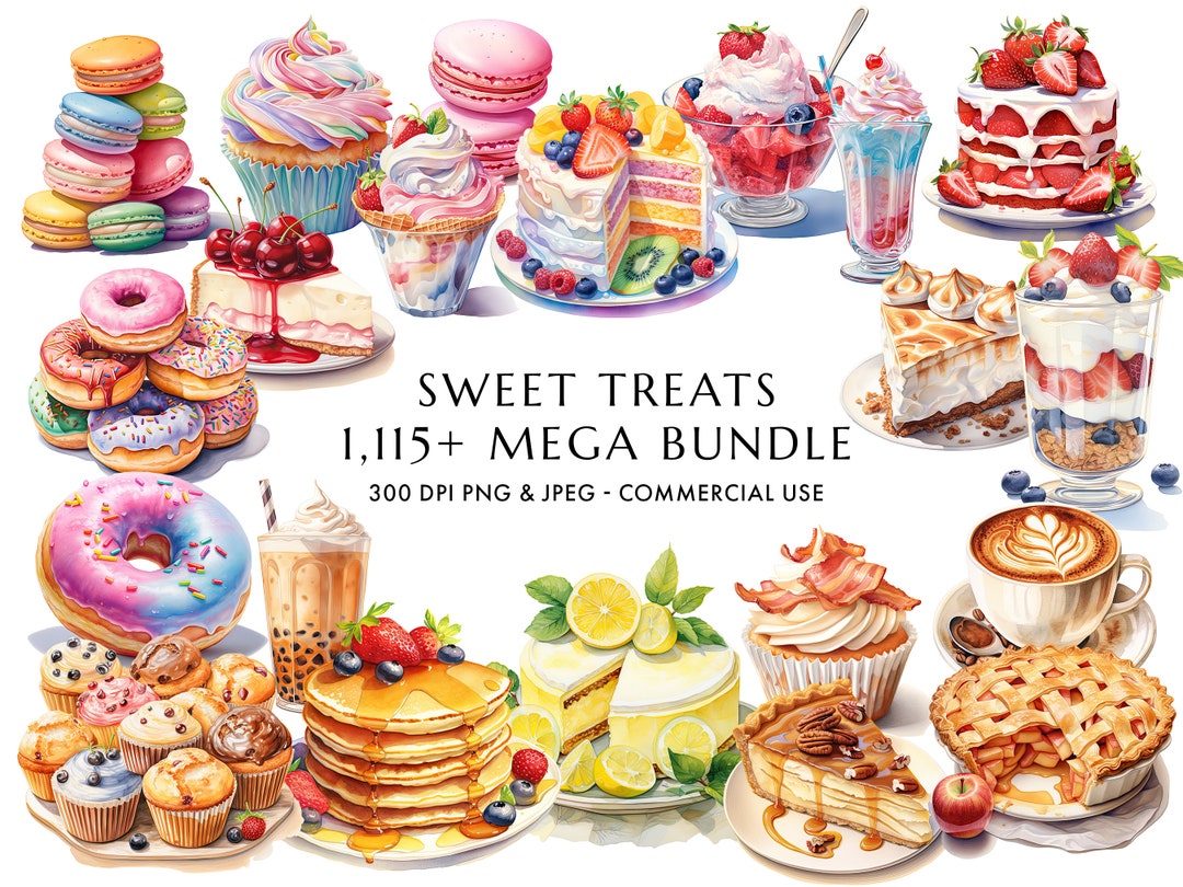 Mega Bundle Sweet Treats 1,115+ High Quality PNG & JPEG, Watercolor ...