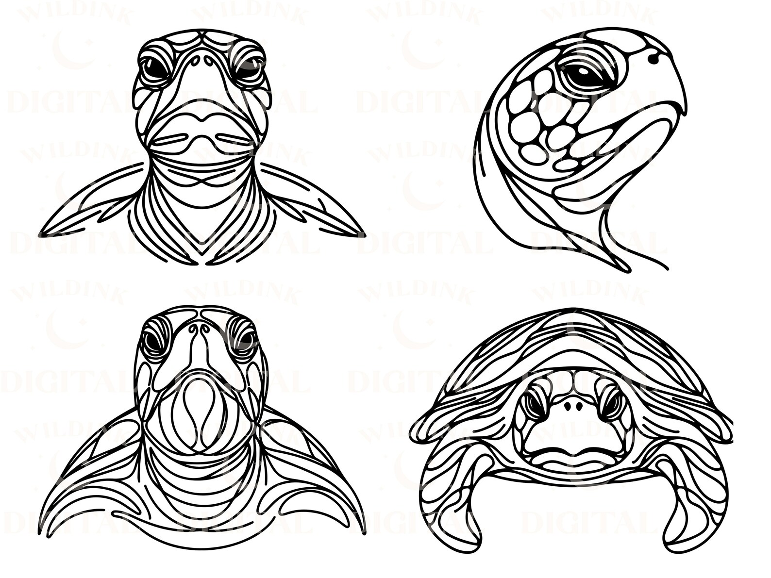 Turtle SVG Clipart: Minimalist Line Art Animal Vector (digital Download ...