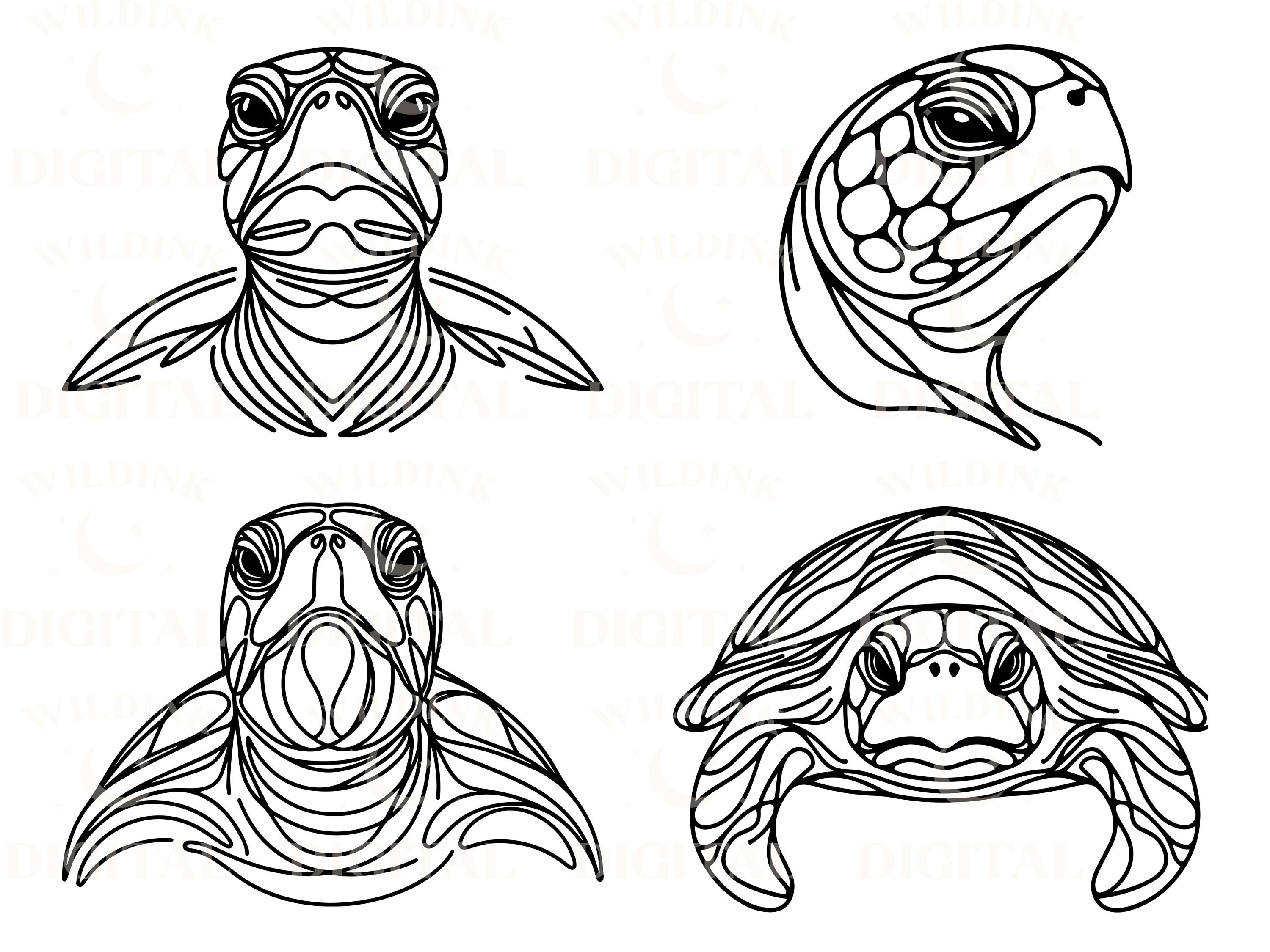 Turtle SVG Clipart: Minimalist Line Art Animal Vector (digital Download ...