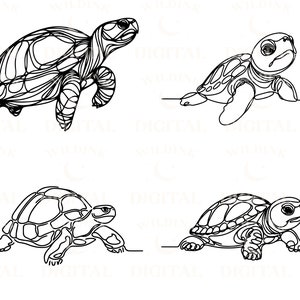 Turtle SVG Clipart: Minimalist Line Art Animal Vector (digital Download ...