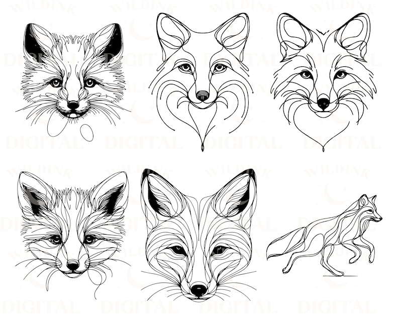 Fox SVG Clipart: Minimalist Line Art Animal Vector (digital Download ...