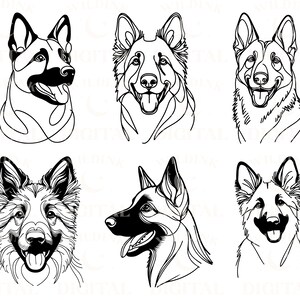 Dutch Shepherd SVG & PNG Clipart Bundle: Digital Line Art, Minimalist ...
