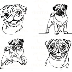 Pug Clipart Bundle: Minimalist Line Art, Dog Vector (digital Download ...