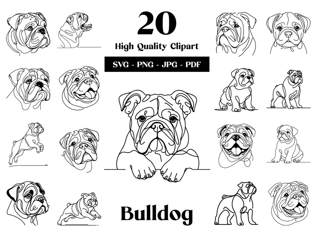 Bulldog Line Art Clipart Bundle: Minimalist Dog Vector (digital ...