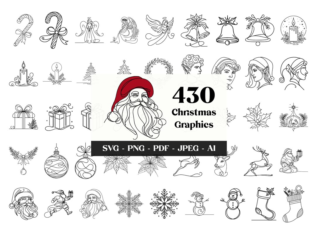 Christmas Line Art SVG Clipart Bundle (430 Graphics) - Etsy