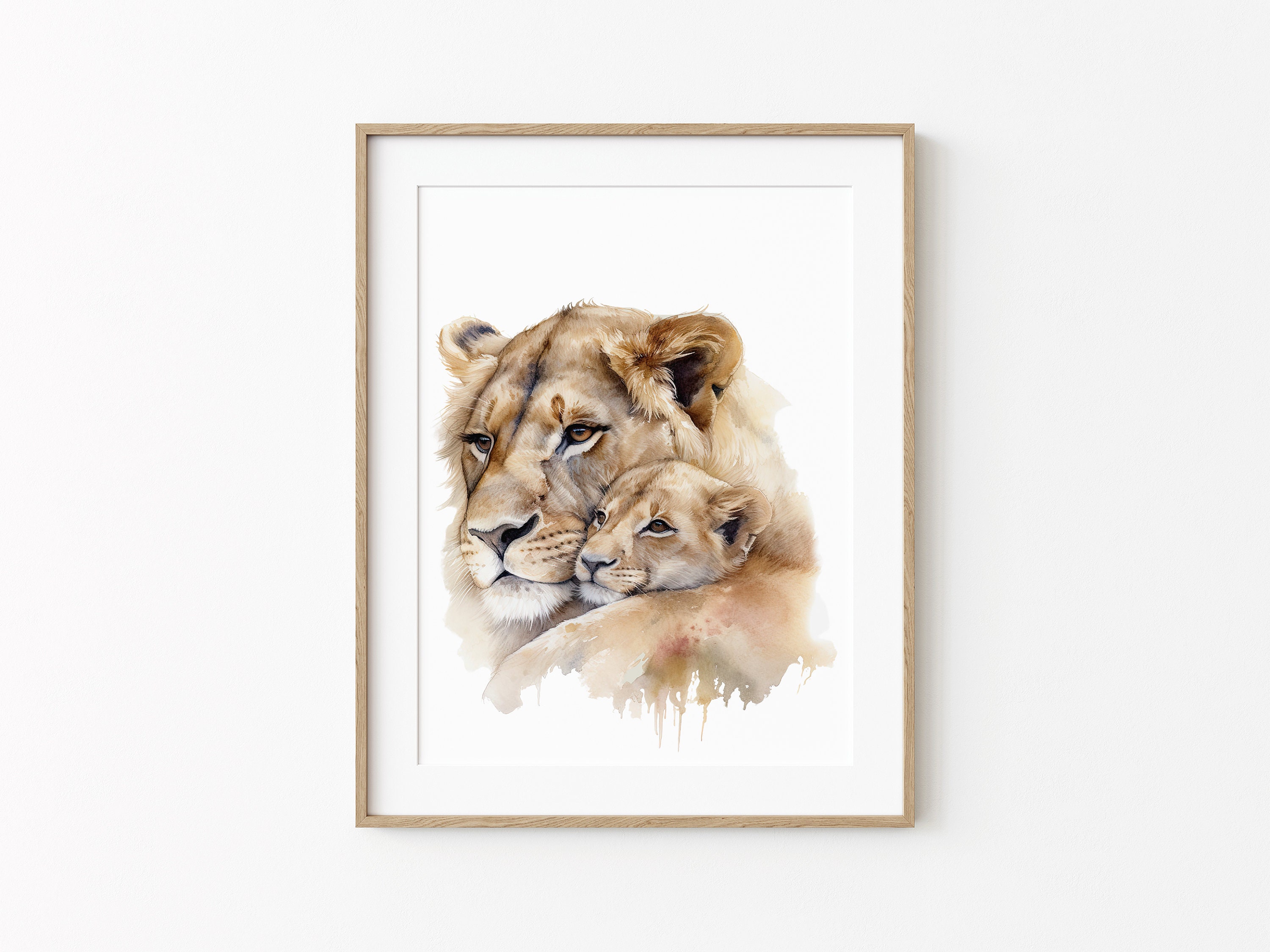 Mom Lion and Cub Cute Lioness and Baby Lion Print 9 High - Etsy