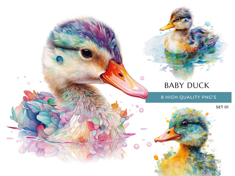 Baby Duck Watercolor Clipart 8 Pngs Nursery Decor Farm Theme - Etsy