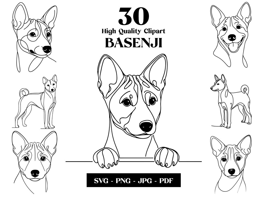 Basenji Dog SVG & PNG Clipart Bundle: Digital Line Art, Minimalist ...