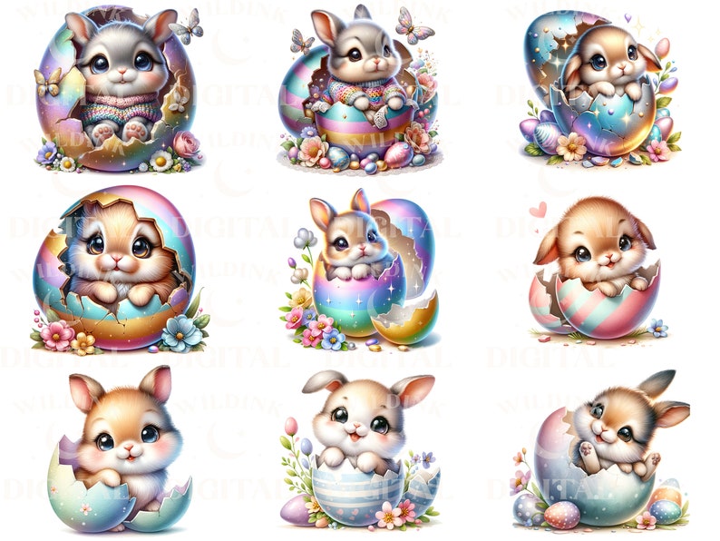 Watercolor Easter Bunny Clipart: Peeking Bunnies & Eggs (digital ...