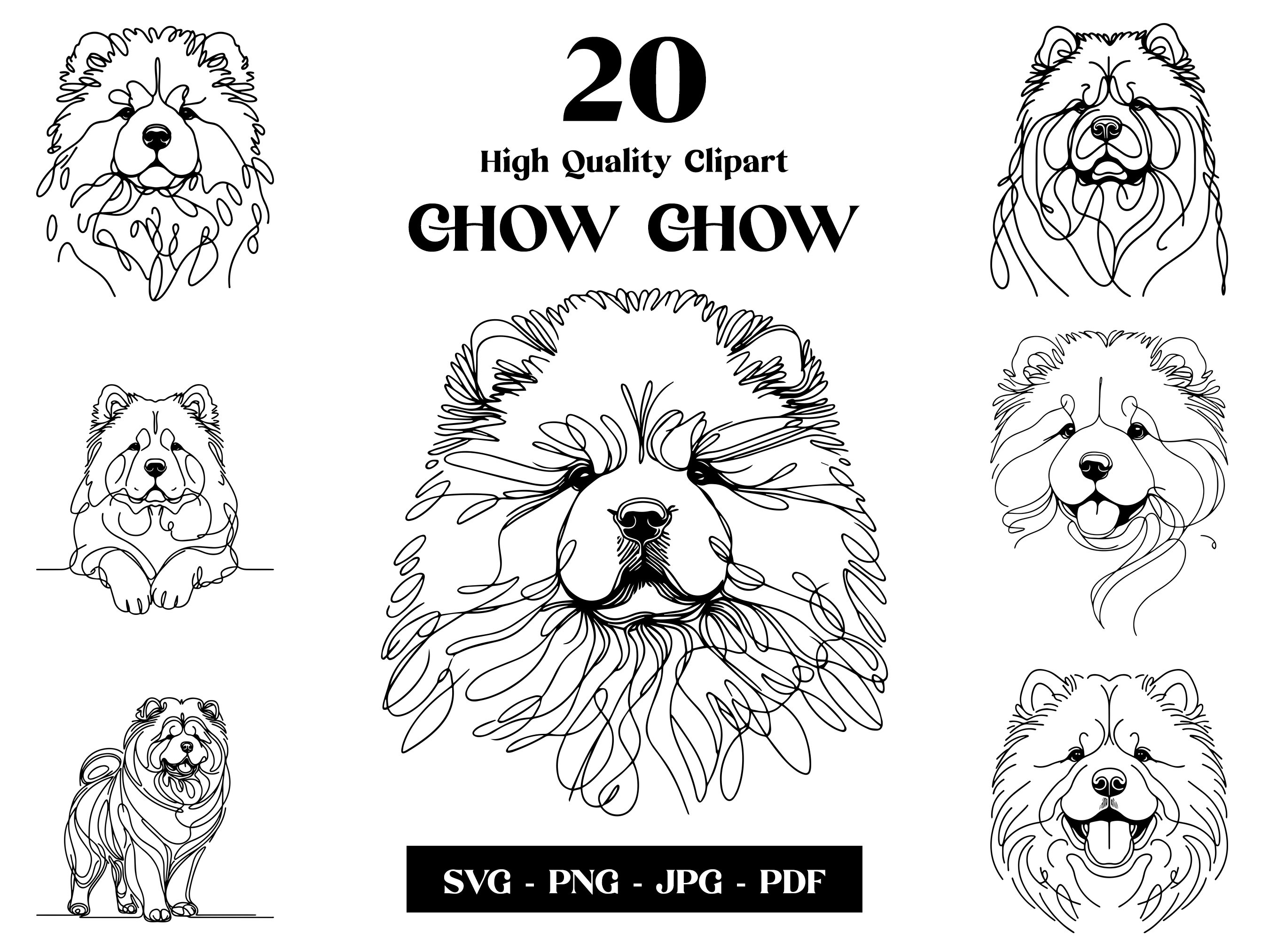 Chow Chow Line Art Clipart Bundle: Minimalist Dog Vector (digital ...