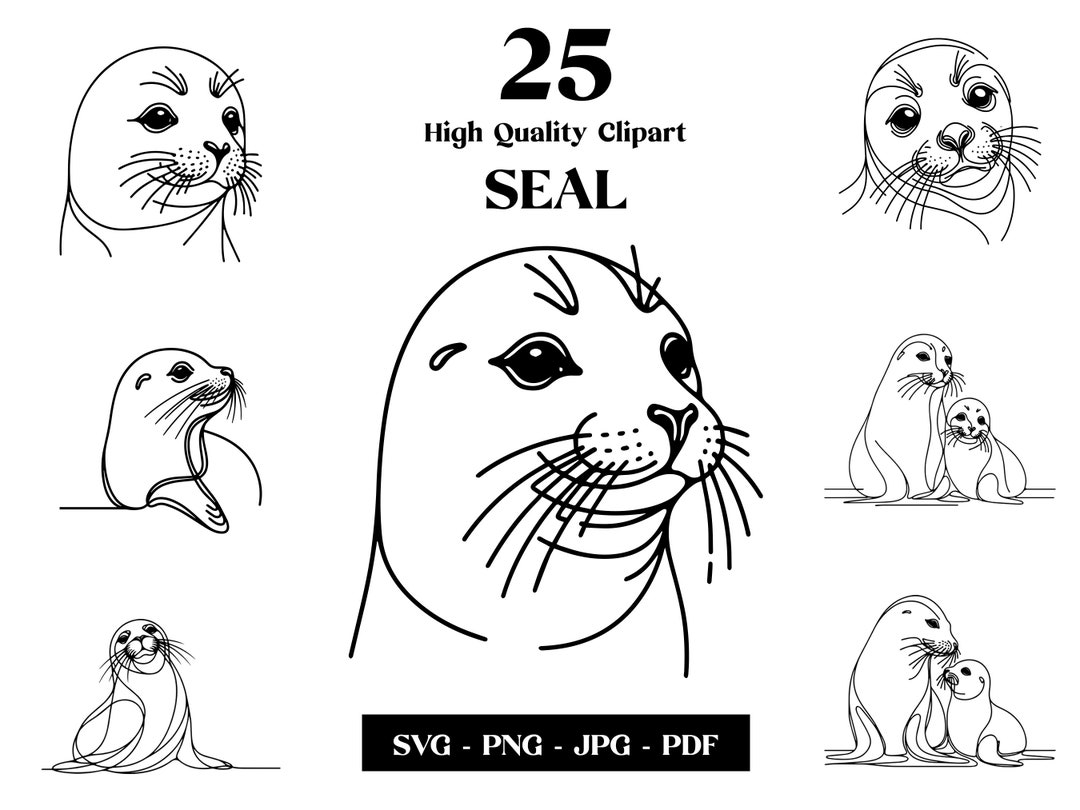 Seal Line Art SVG Clipart: Minimalist Tattoo Design (digital Download ...