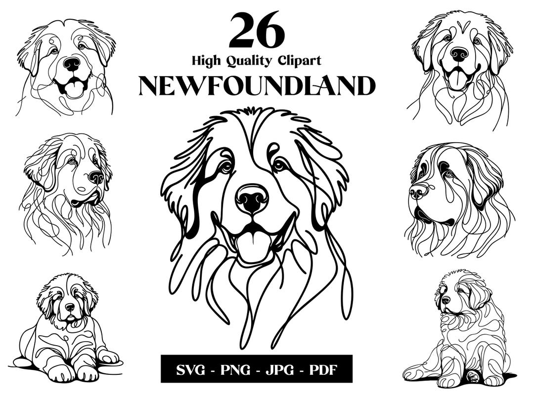 Newfoundland Dog Line Art Bundle: Minimalist SVG PNG Clipart (digital ...