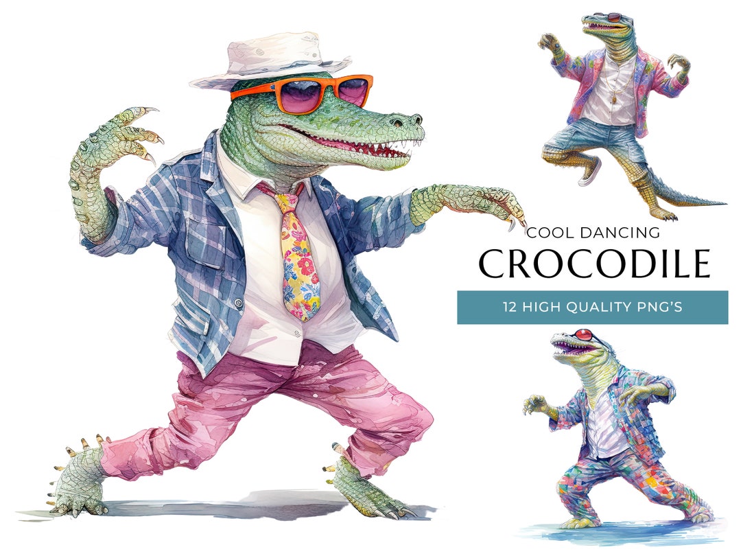 Cool Dancing Crocodile Clipart, 12 High Quality Pngs, Funny Watercolor ...