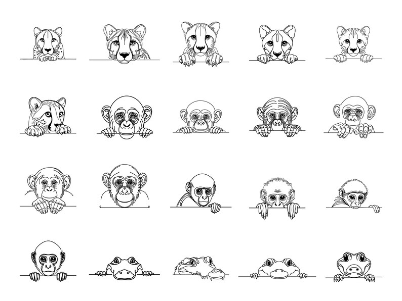 Peeking African Animals SVG Bundle: Line Art Clipart (digital Download ...