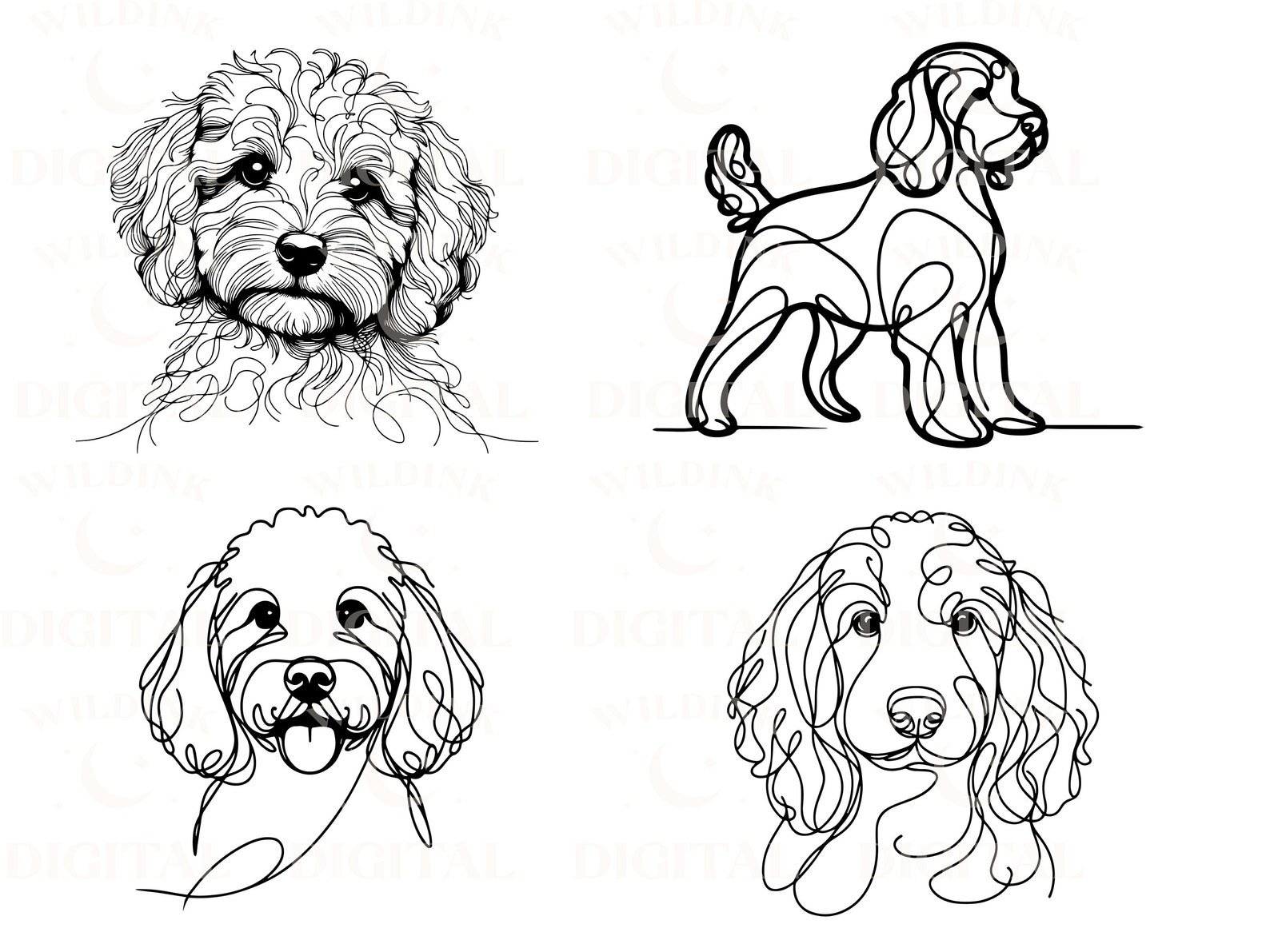 Cockapoo Line Art Clipart Bundle: Minimalist Dog Vector (digital ...