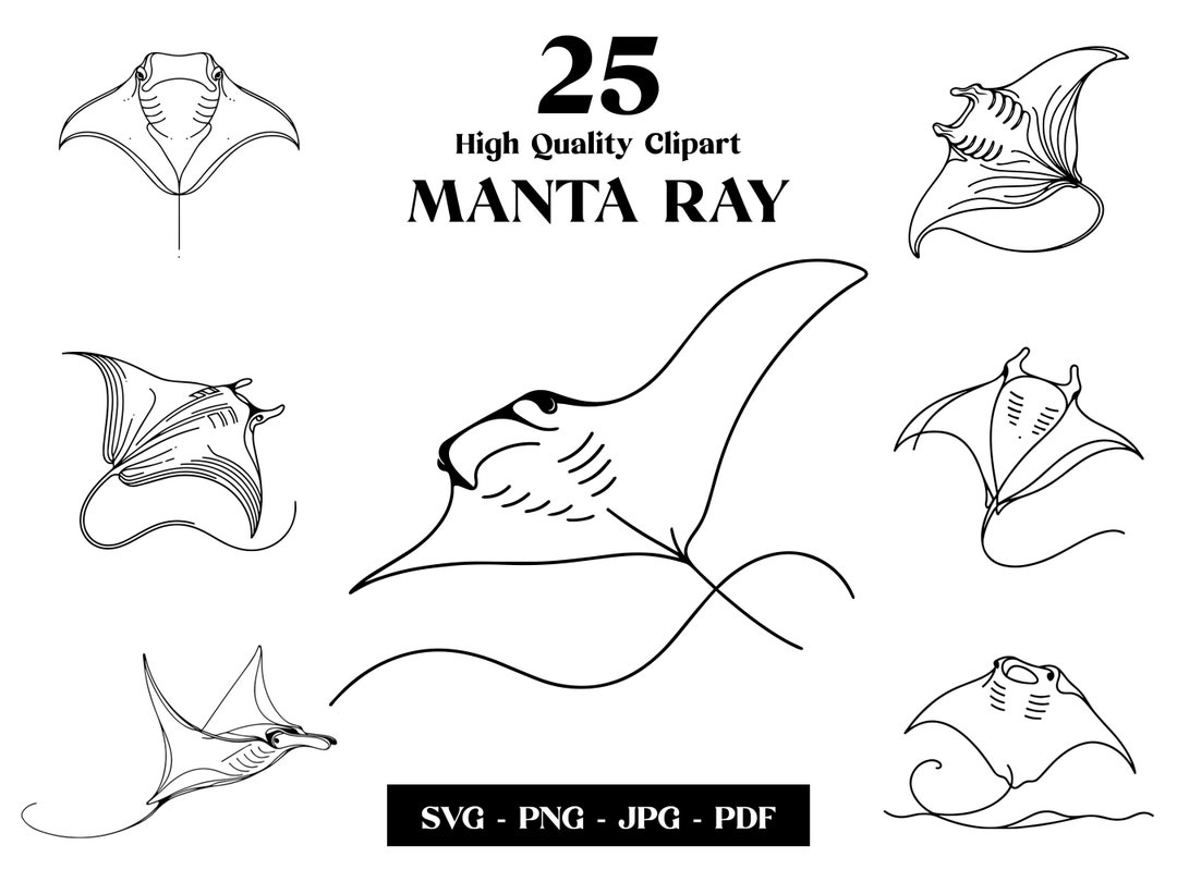 Manta Ray SVG Clipart, Sea Minimalist Line Art, Logo Animal Vector ...