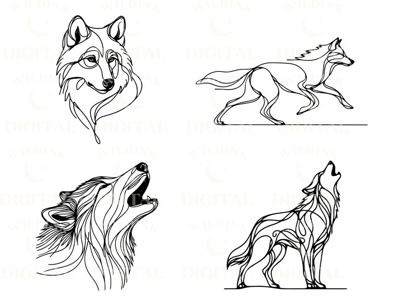 Wolf Line Art SVG Clipart: Minimalist Tattoo Design (digital Download ...