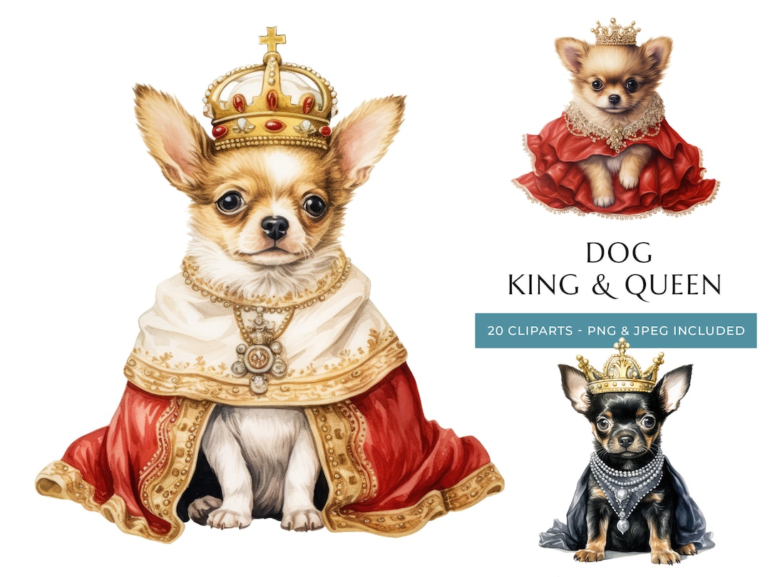 Watercolor King & Queen Chihuahua Clipart: Royal Puppy PNG JPEG ...