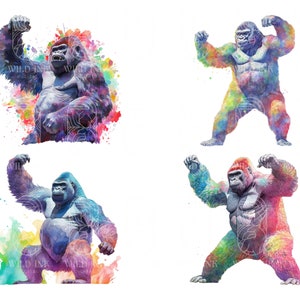 Watercolor Gorilla Clipart: Colorful Safari Animal Pngs (digital ...