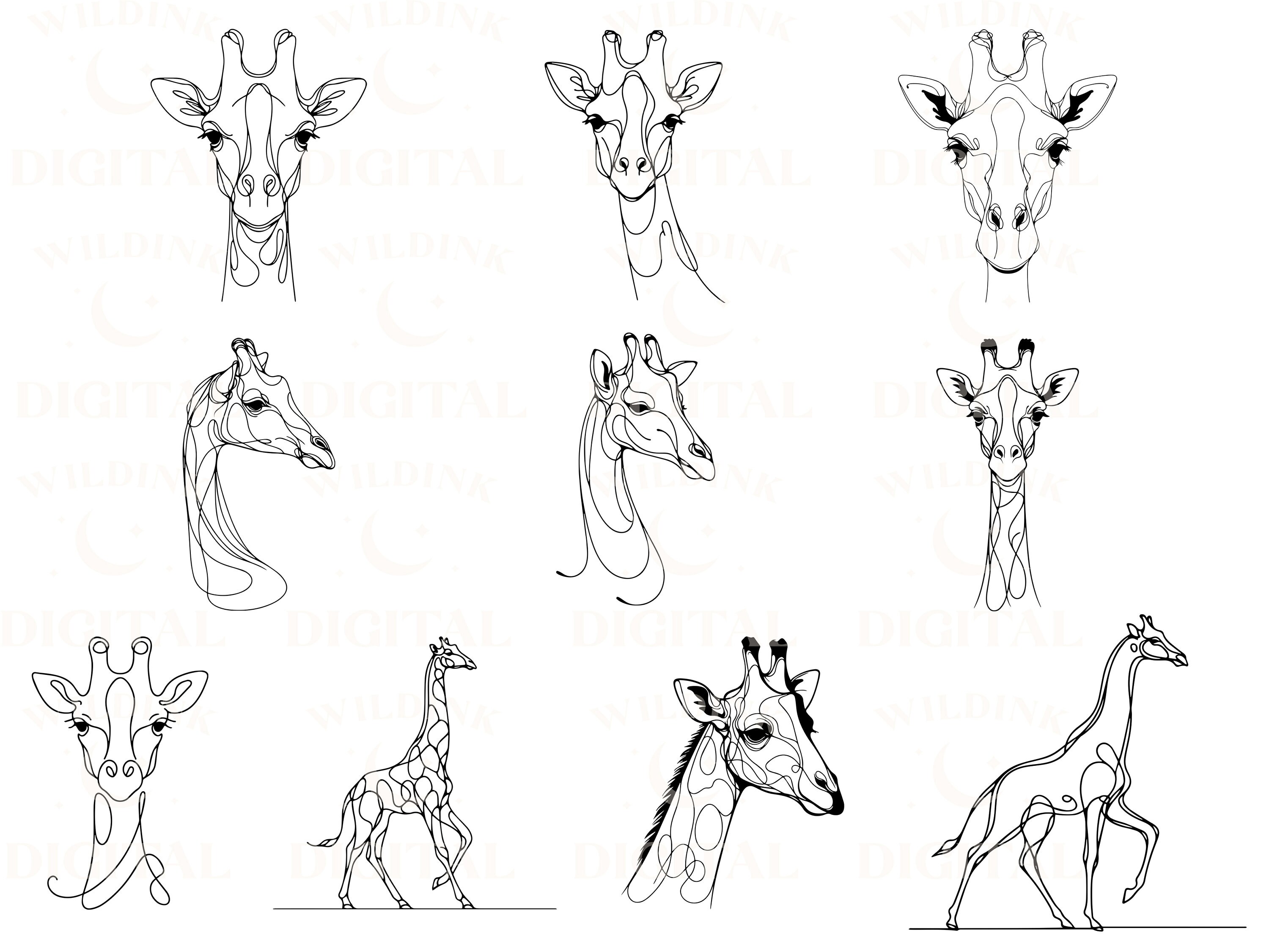 Giraffe SVG Clipart: Minimalist Line Art, Logo Design (digital Download ...