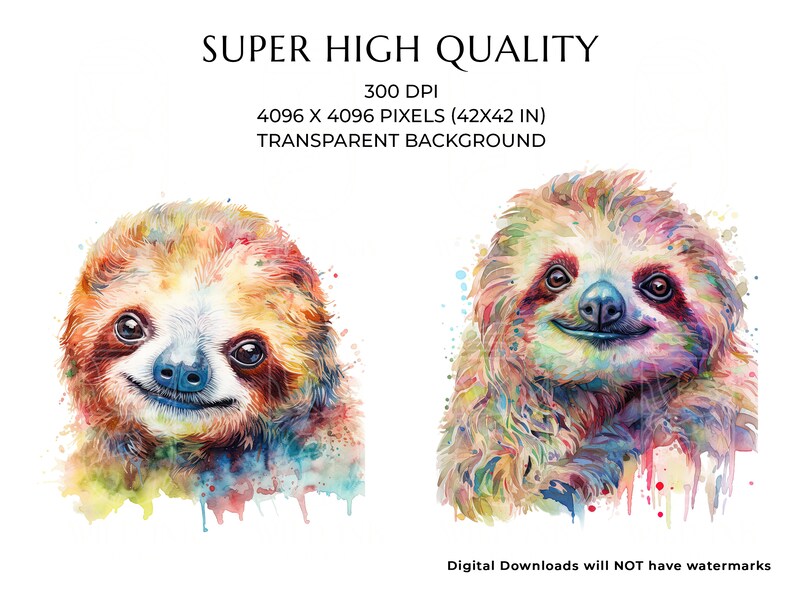 Baby Sloth Watercolor Clipart 9 Pngs Nursery Art Baby Shower - Etsy