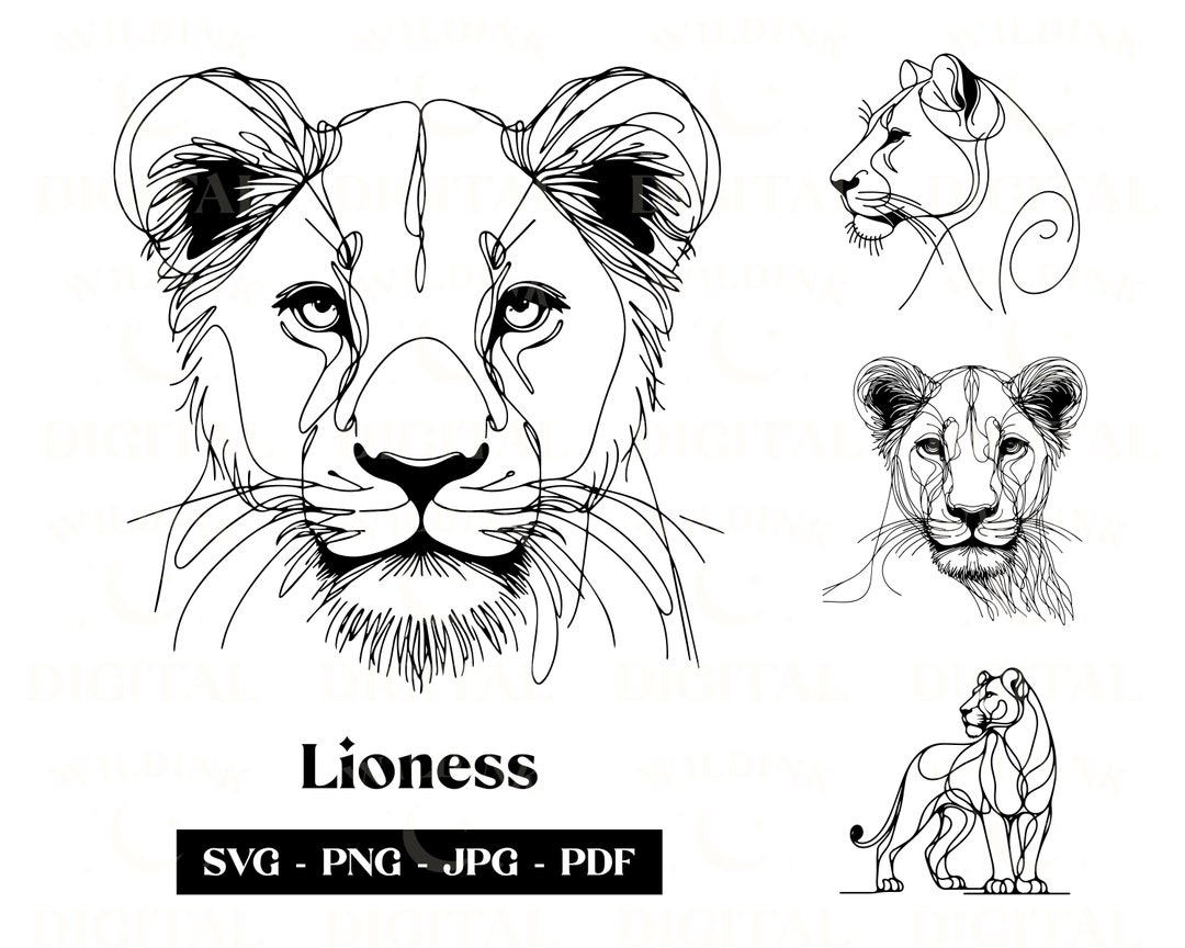 Lioness SVG Clipart, Minimalist Line Art, Logo Animal Vector, Modern ...