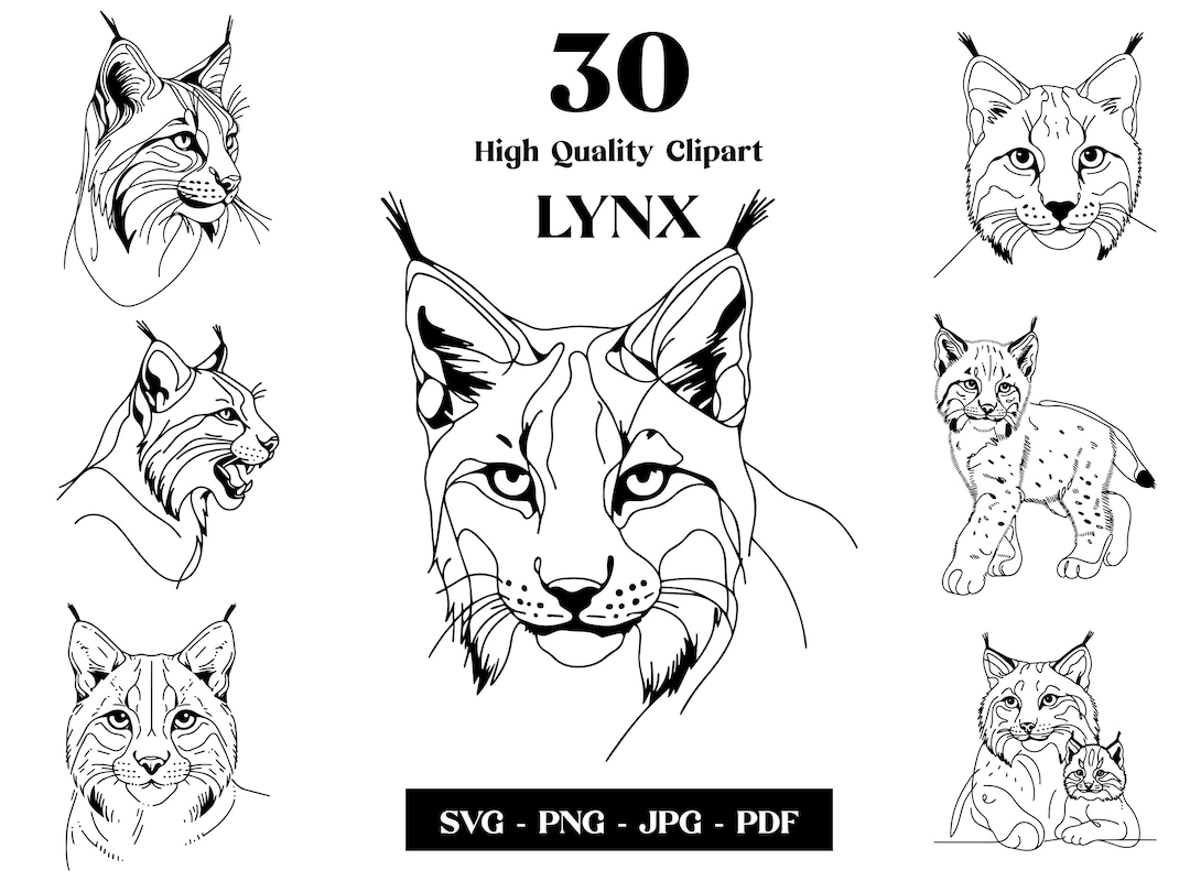 Lynx SVG Clipart, Feline Minimalist Line Art, Logo Animal Vector ...