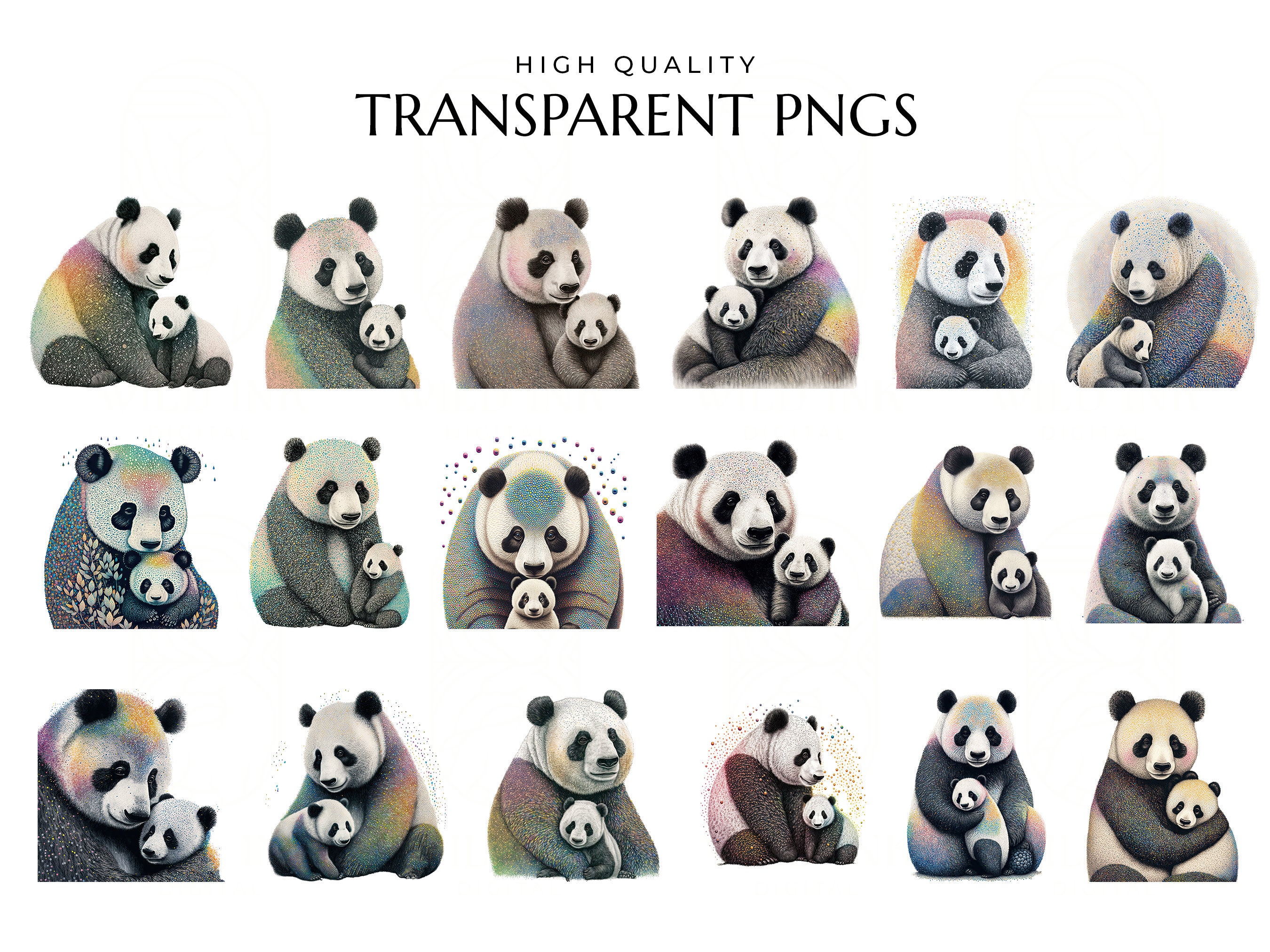 Baby Panda With Mom 18 Clipart Pngs Cute Panda Family - Etsy