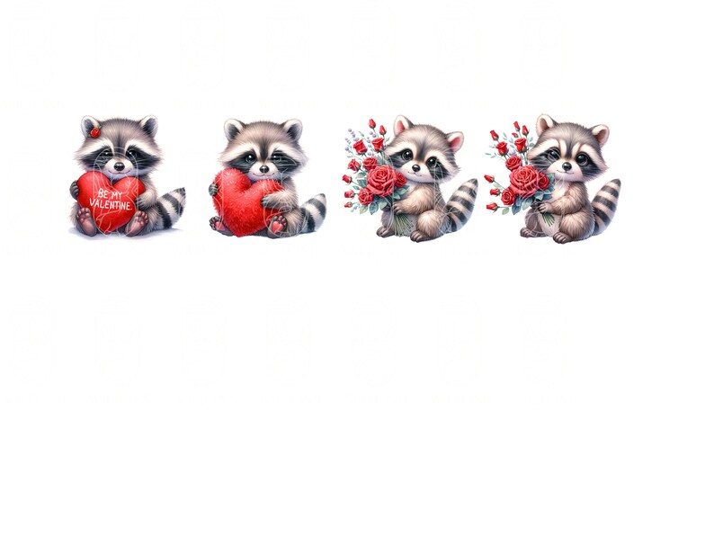 Watercolor Valentine Raccoons Clipart: PNG & JPEG Bundle (digital ...