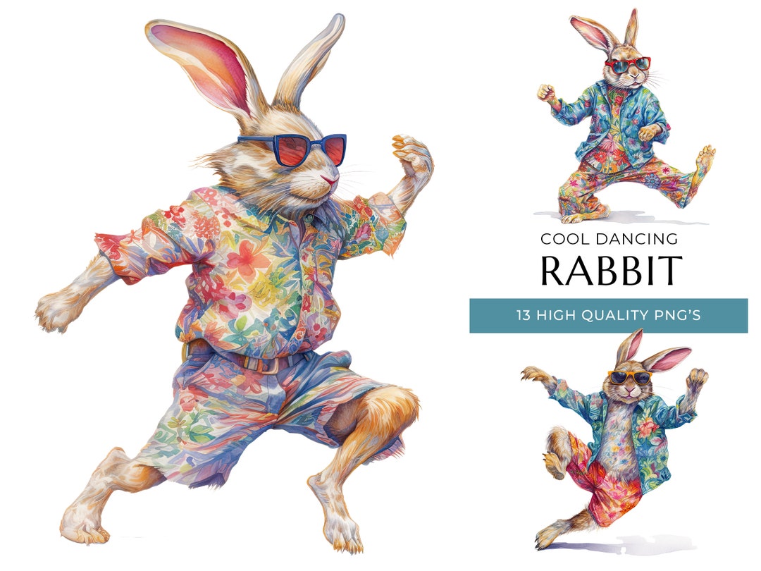 Cool Dancing Rabbit Clipart, 13 High Quality Pngs, Funny Watercolor ...