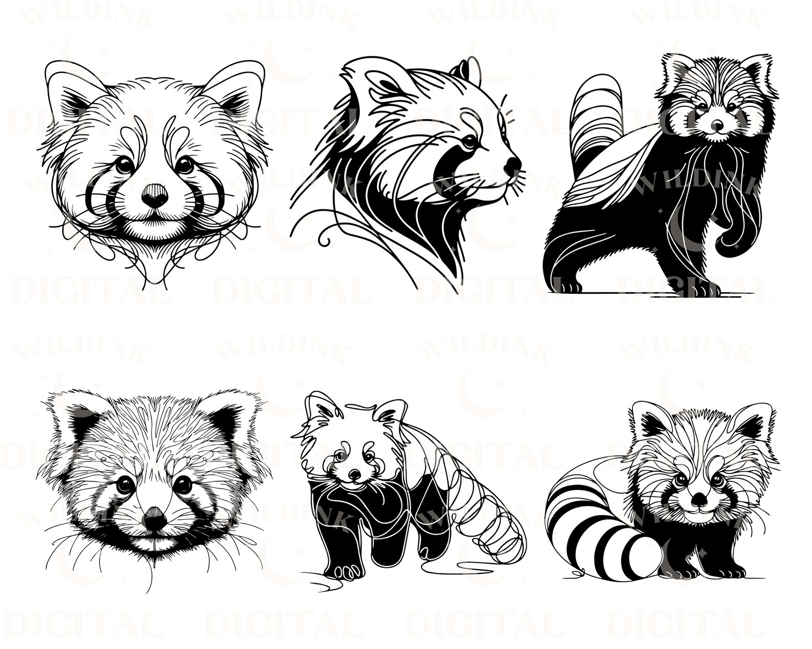Red Panda Line Art SVG Clipart: Minimalist Tattoo Design (digital ...