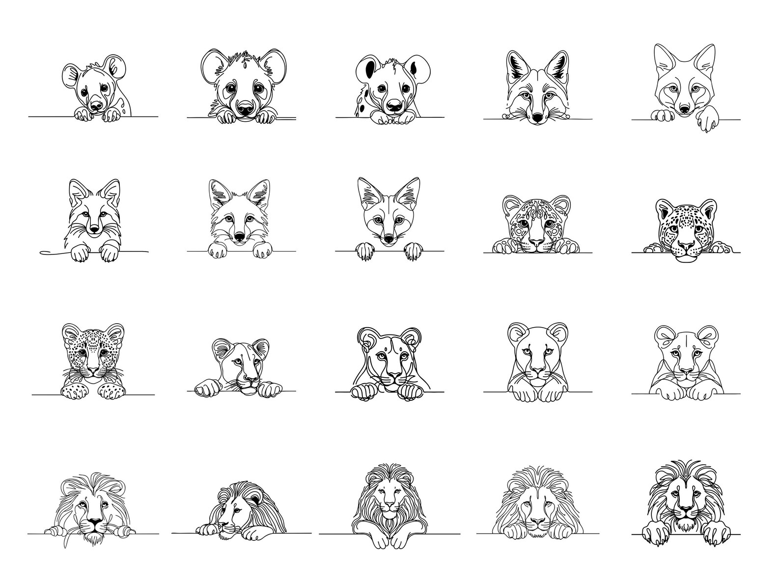 Peeking African Animals SVG Bundle: Line Art Clipart (digital Download ...