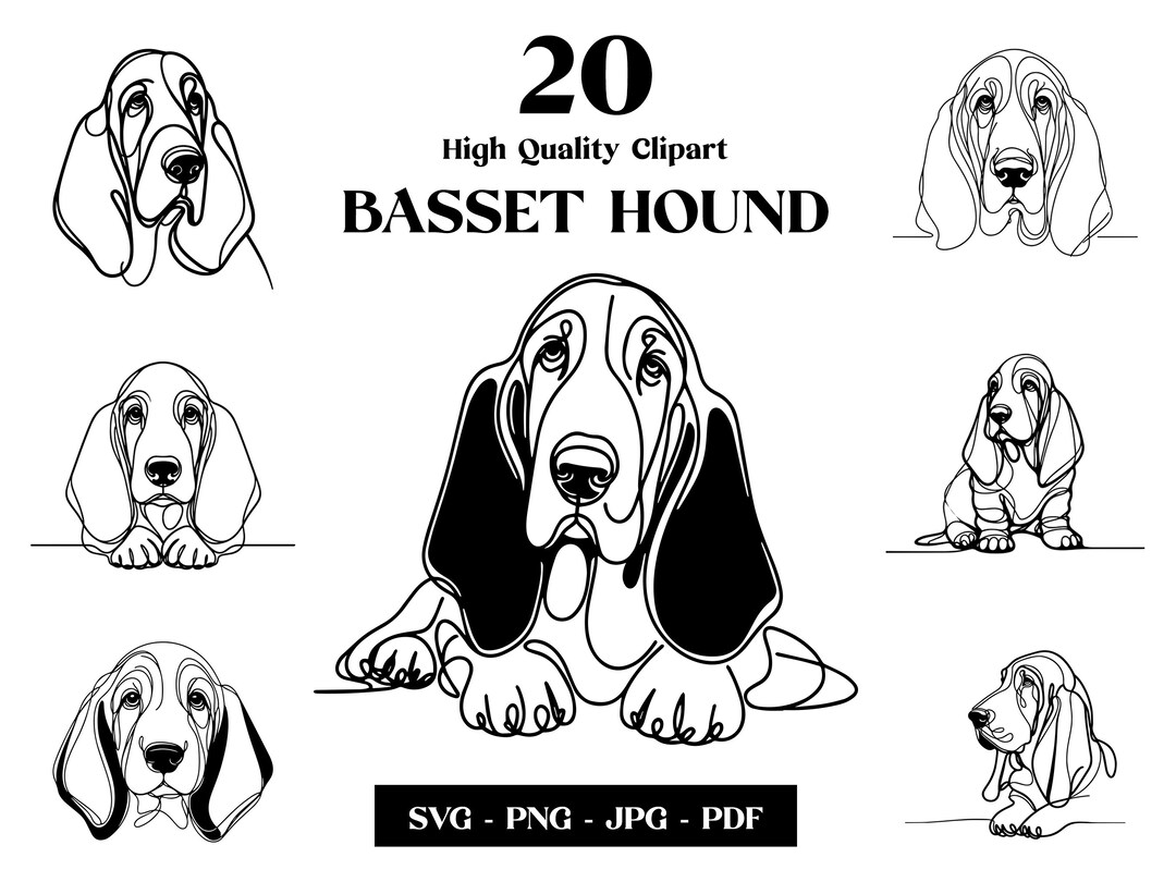 Basset Hound Line Art: Minimalist Dog SVG Clipart Bundle (digital ...