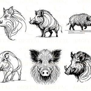Wild Boar Line Art SVG: Minimalist Pig Vector Clipart (digital Download ...
