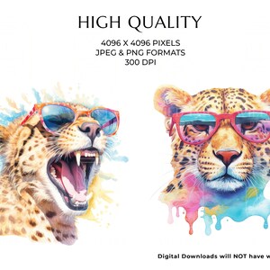 Watercolor Cheetah Clipart With Sunglasses, 15 High-quality PNG & JPEG ...