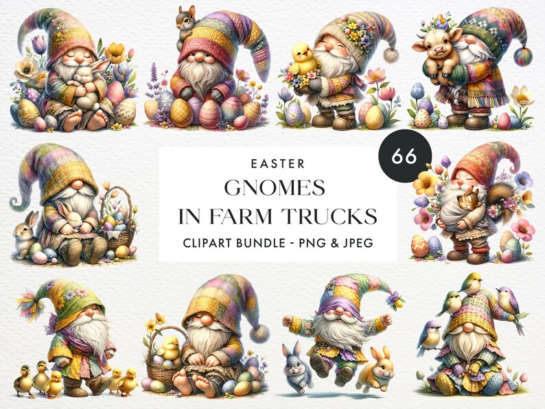 Watercolor Easter Gnome Clipart Bundle: 66 PNG & JPEG Images (digital ...
