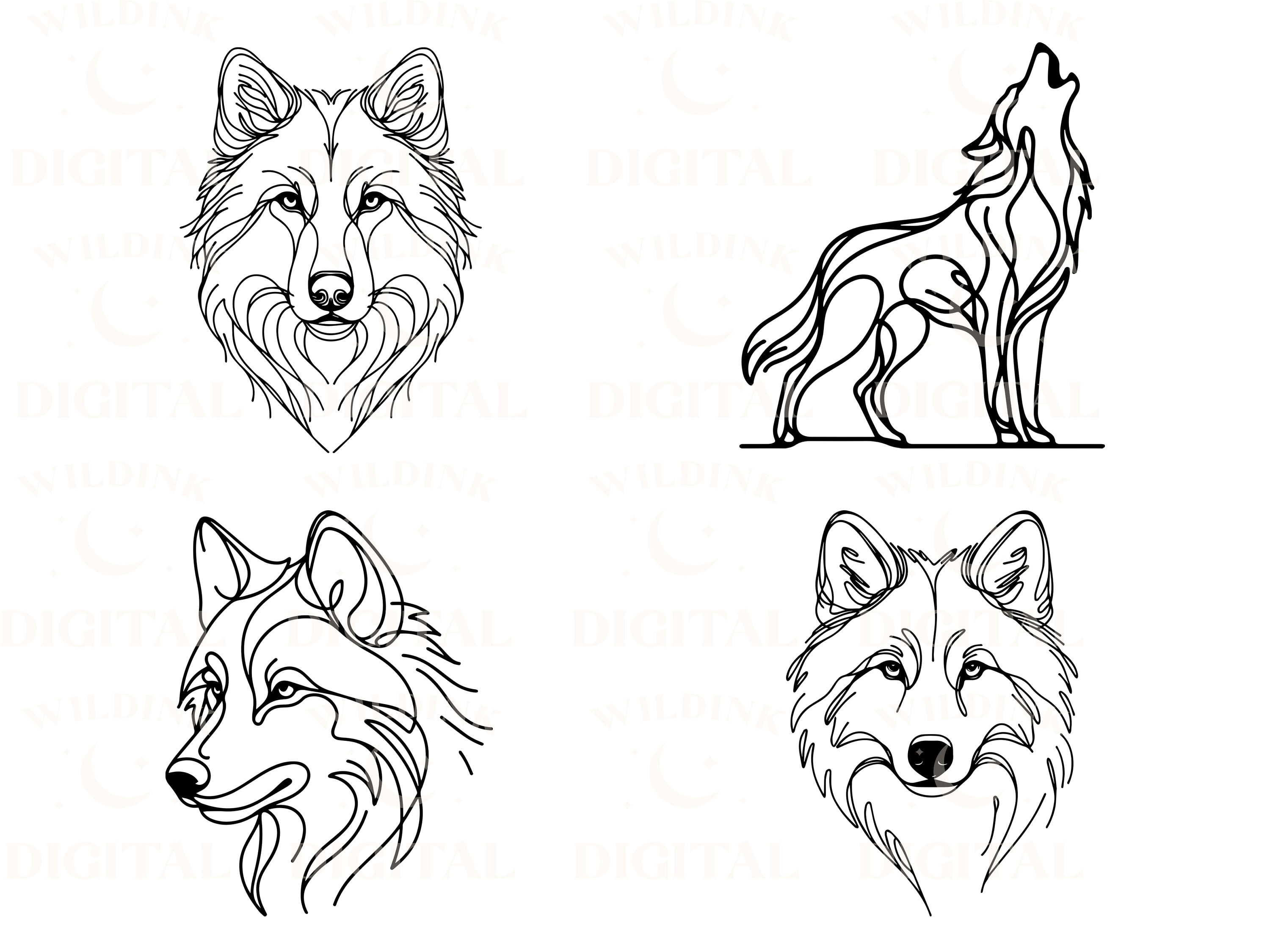 Wolf Line Art SVG Clipart: Minimalist Tattoo Design (digital Download ...