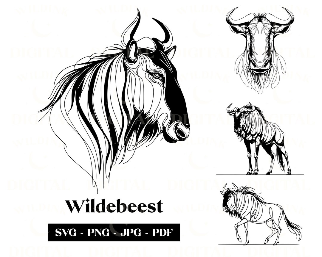 Wildebeest SVG Clipart, Minimalist Line Art, Logo Animal Vector, Modern ...