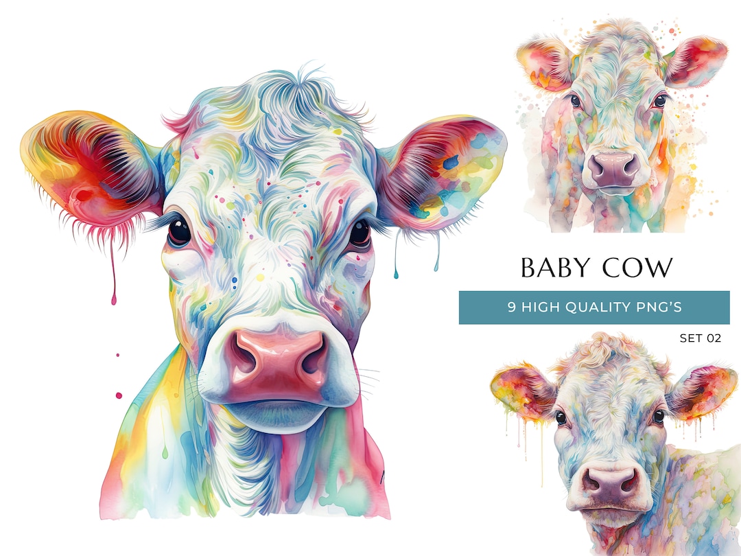Baby Cow Watercolor Clipart 9 Pngs, Nursery Decor, Farm Wall Art ...