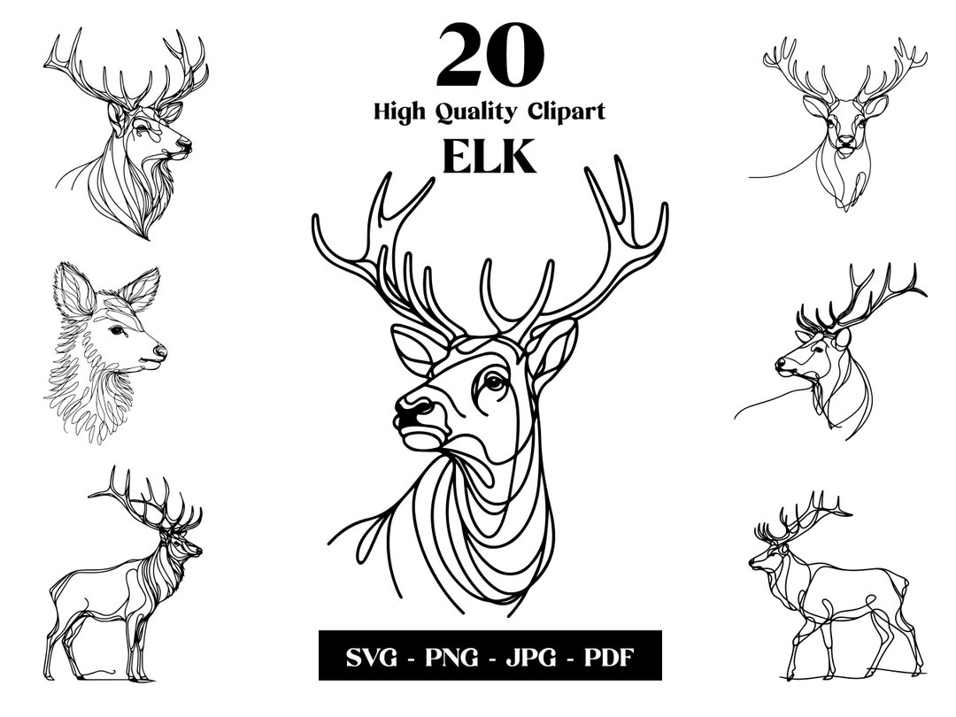 Elk Line Art SVG Clipart: Minimalist Animal Vector (digital Download ...