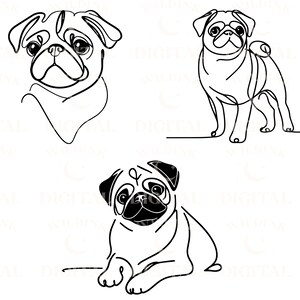Pug Clipart Bundle: Minimalist Line Art, Dog Vector (digital Download ...