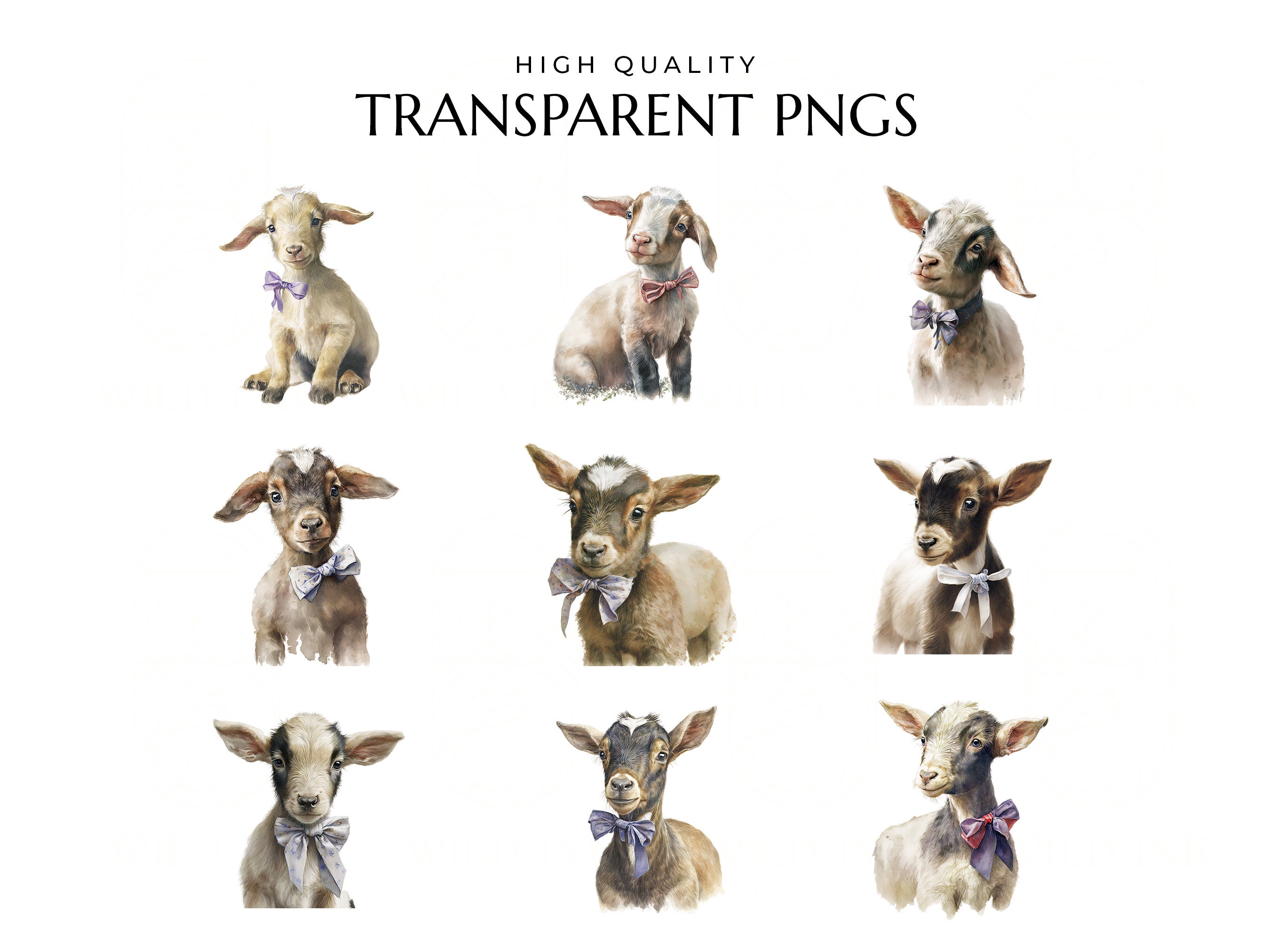 Baby Goat With Bow Tie Watercolor Clipart of 9 Pngs Farm - Etsy