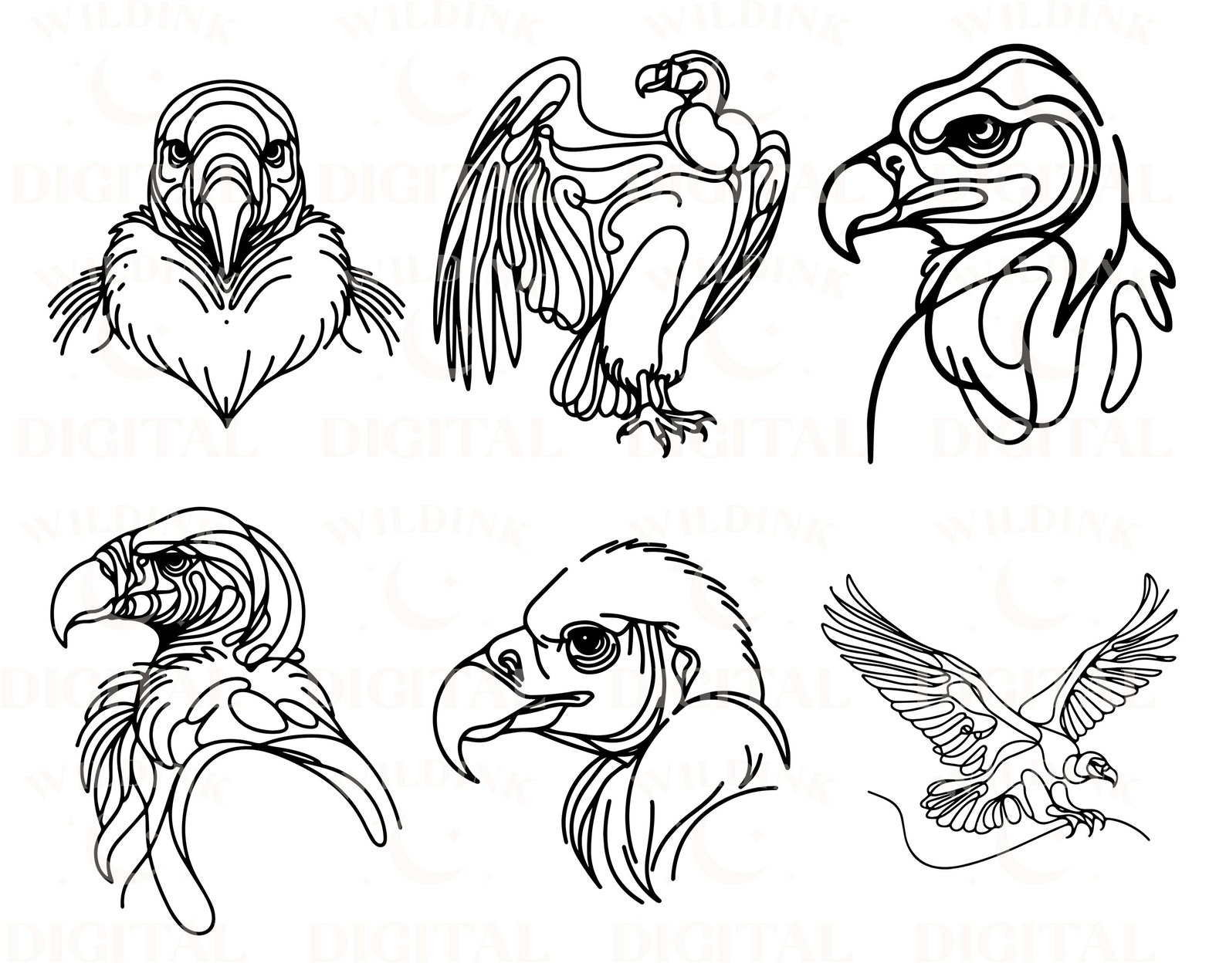 Condor Line Art SVG Clipart: Minimalist Tattoo Design (digital Download ...