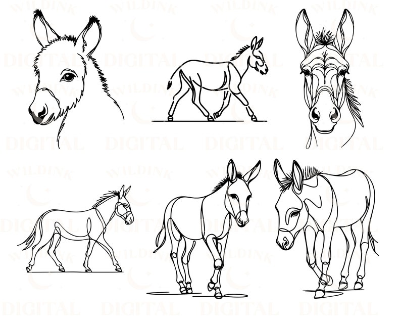 Donkey SVG Clipart: Farm Animal Line Art (digital Download) - Etsy